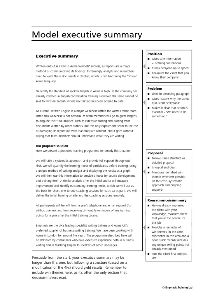 Executive Summary for Writing Training Program | PDF | English Language ...