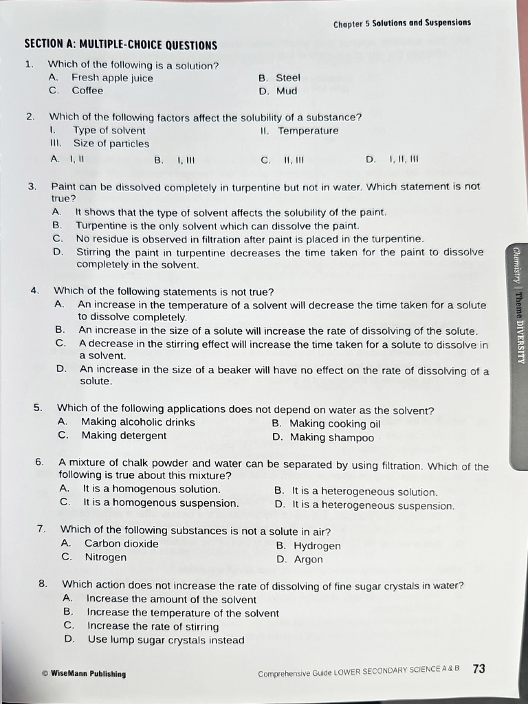 Solution and Suspension Worksheet | PDF | Solubility | Mixture