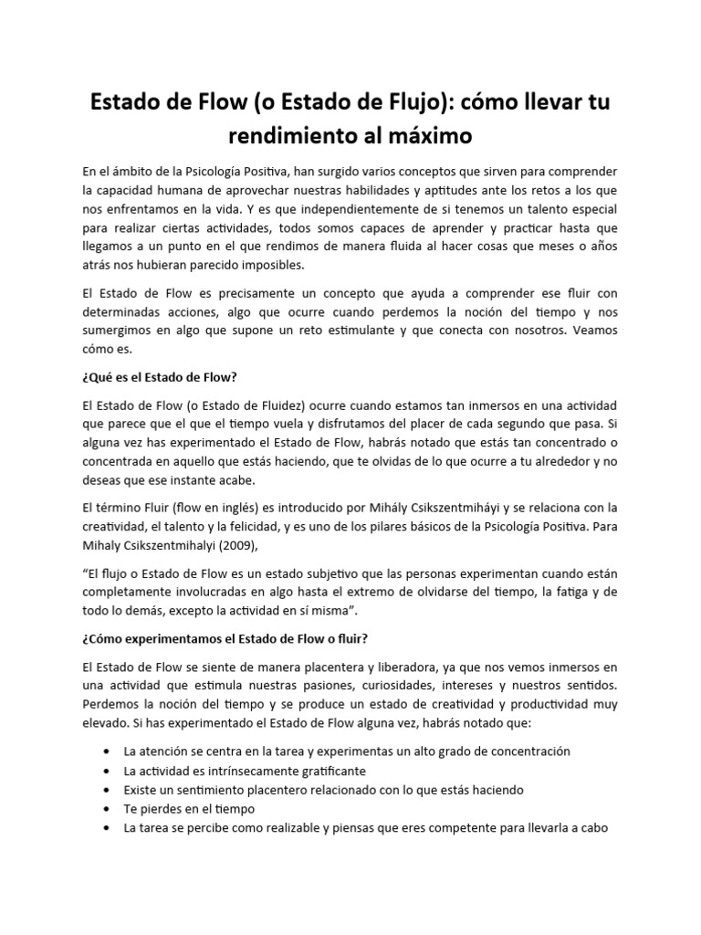 Estado de Flow: Maximiza tu Rendimiento | PDF | Felicidad | Flujo ...