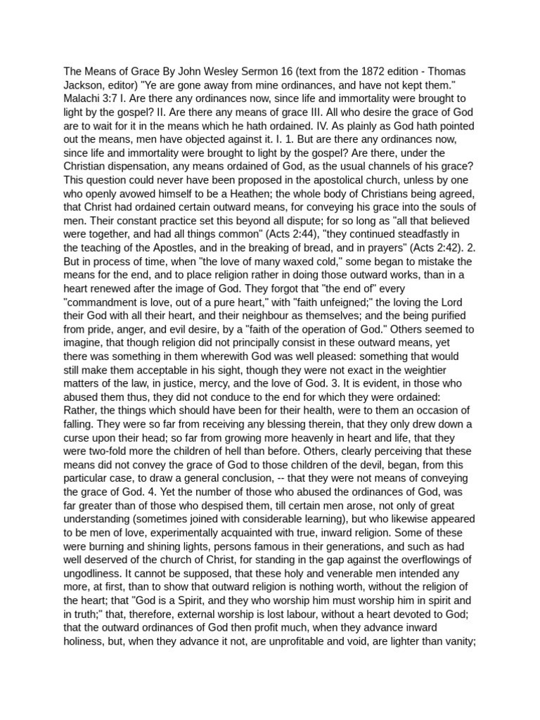 Wesley's Means of Grace Explained | PDF | Grace In Christianity | Eucharist