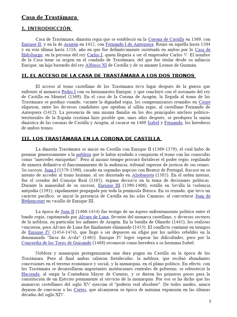 Casa de Trastámara (Reino en Castilla y Aragón) (2001) (RESUMEN) | PDF ...
