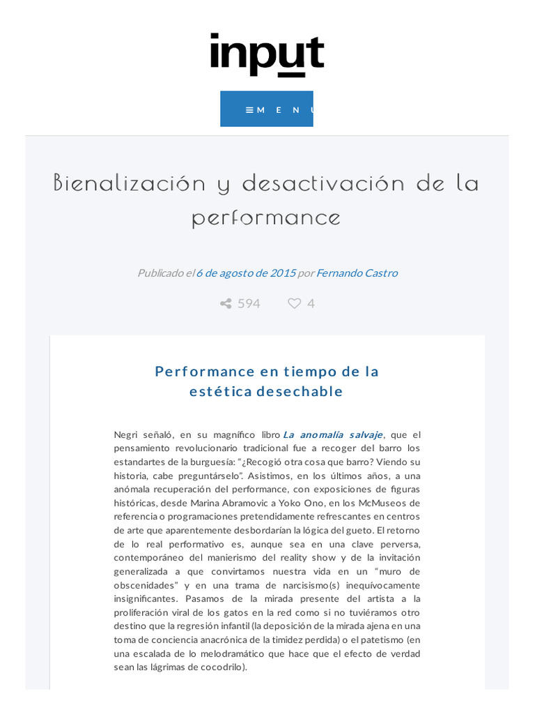 Bienalizacion y Desactivacion de La Performance | PDF | Arte de performance