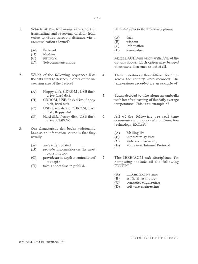 Cape It Unit 1 Paper 1 Specimen Questions | PDF | Computer Network ...