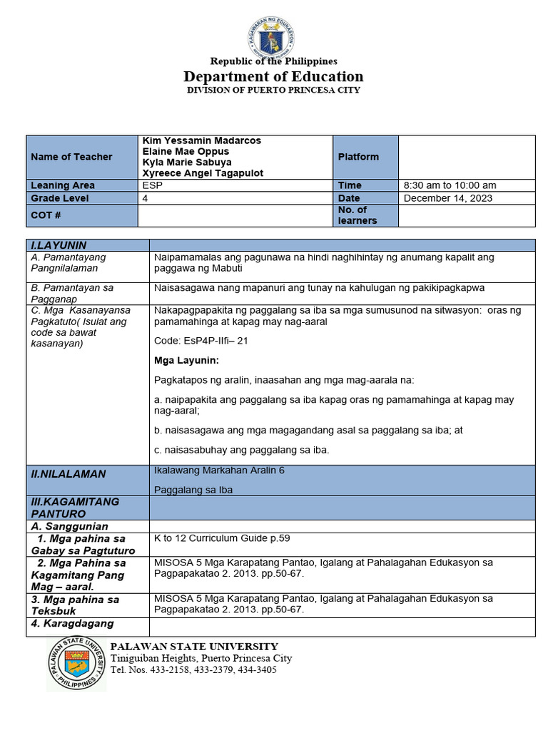Lesson Plan Values LEGIT | PDF