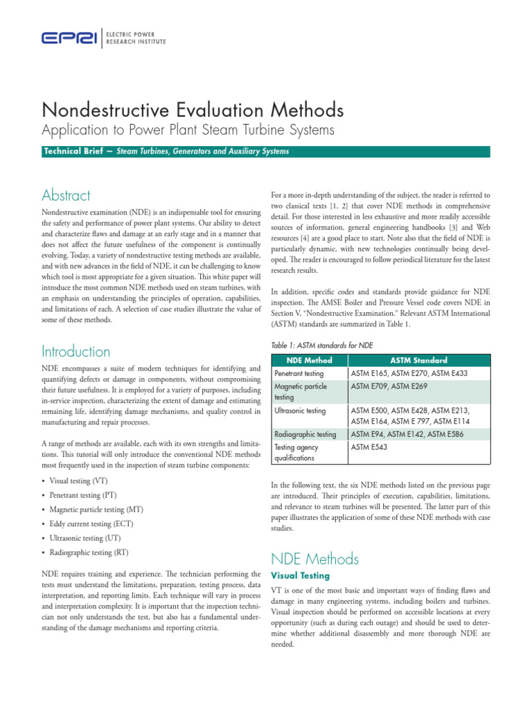 Nondestructive Evaluation Methods Application To Power Plant Steam