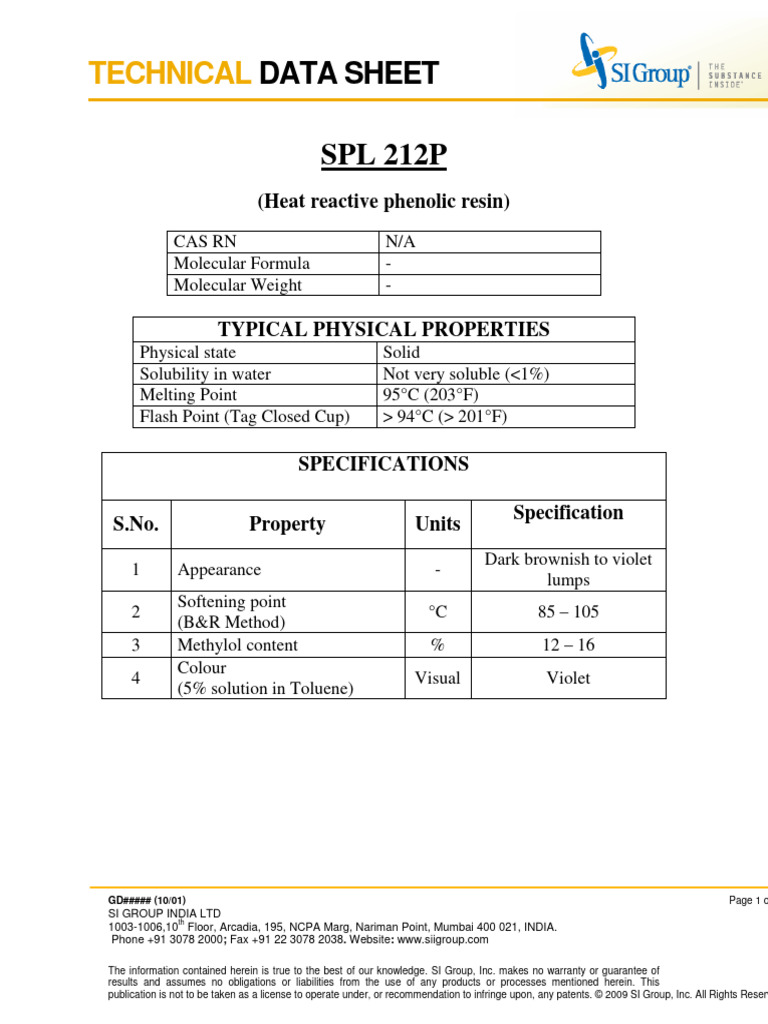 Phenolic Resin SPL-212P | PDF | Materials