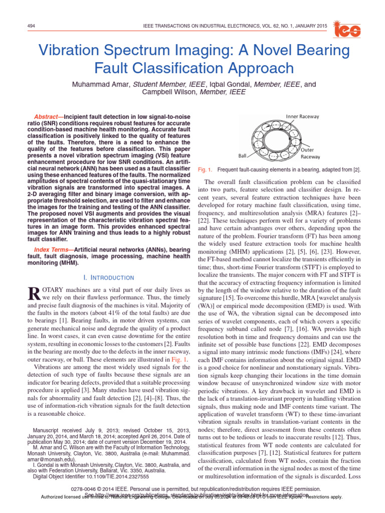Vibration Spectrum Imaging A Novel Bearing Fault Classification Approach | PDF | Spectral ...