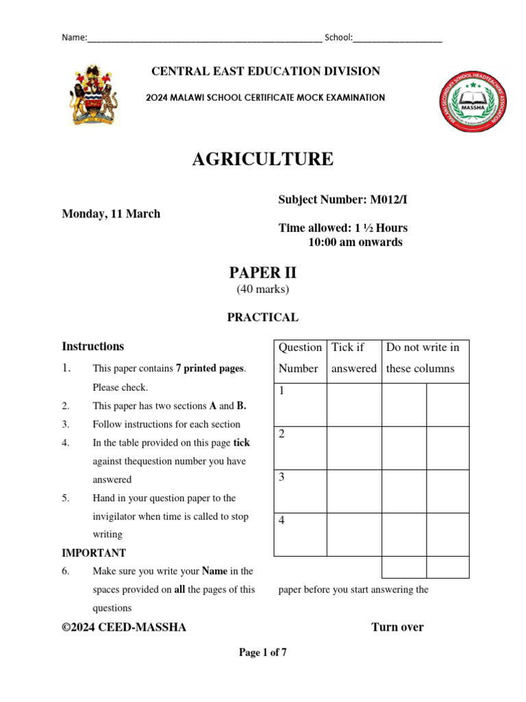 2024 Ceed Agriculture - Paper II | PDF | Fertilizer | Food Industry