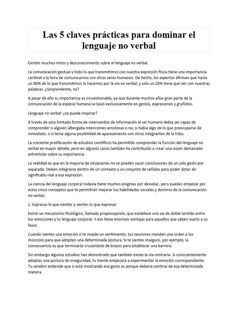 Las 5 Claves Prácticas para Dominar El Lenguaje No Verbal | PDF | Las ...