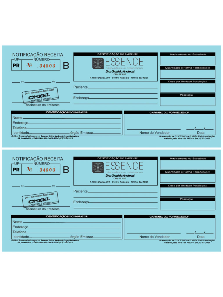 Receita Azul Dra. Graziela Andreazi (Para o Paciente Imprimir) PR | PDF
