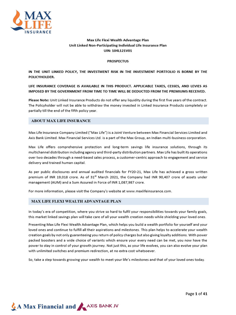 Max Life Flexi Wealth Advantage Plan - Prospectus - Website Upload ...