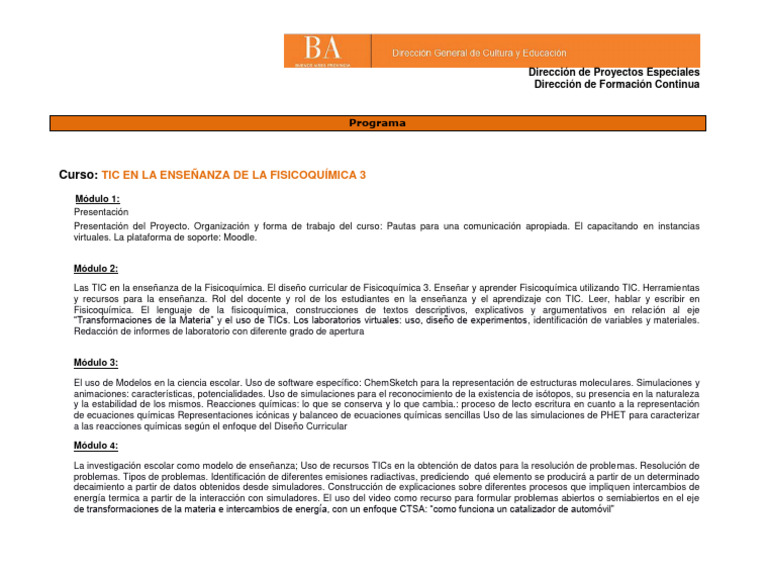 Programa | PDF | Enseñando | Química Física