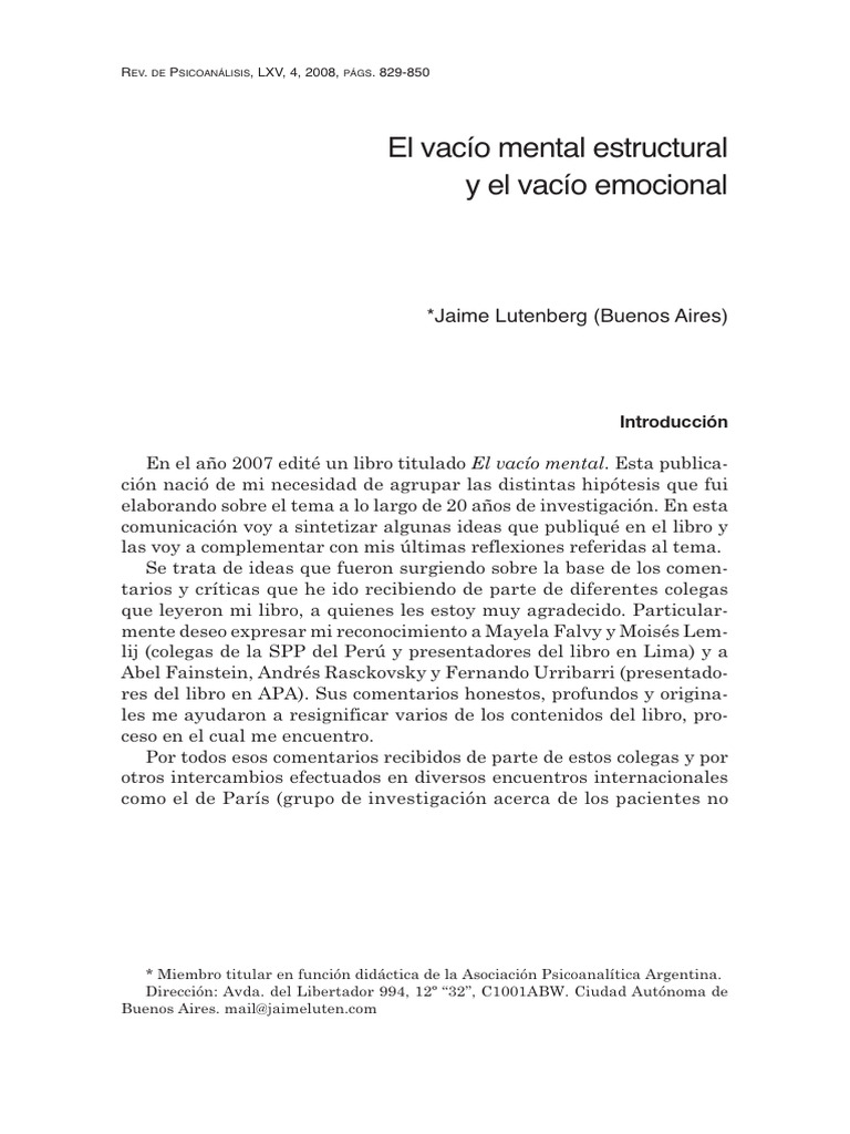 El Vacio Lutenberg | PDF | Psicoanálisis | Mente