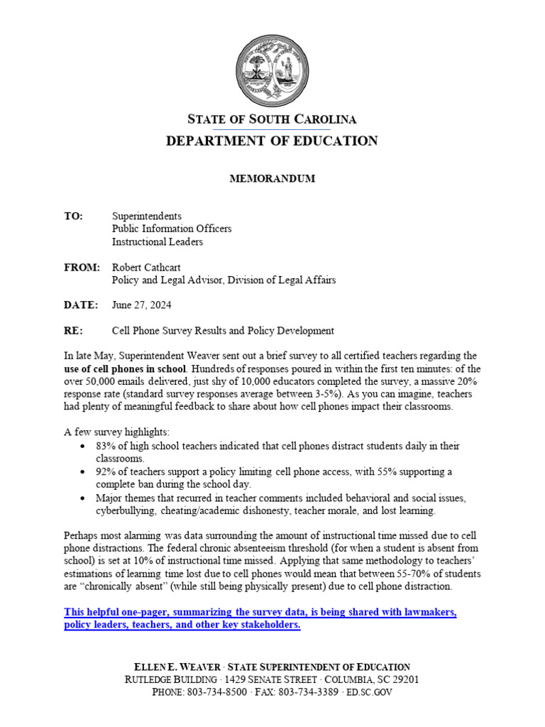 Cellphone Policy Memo | PDF | Teachers
