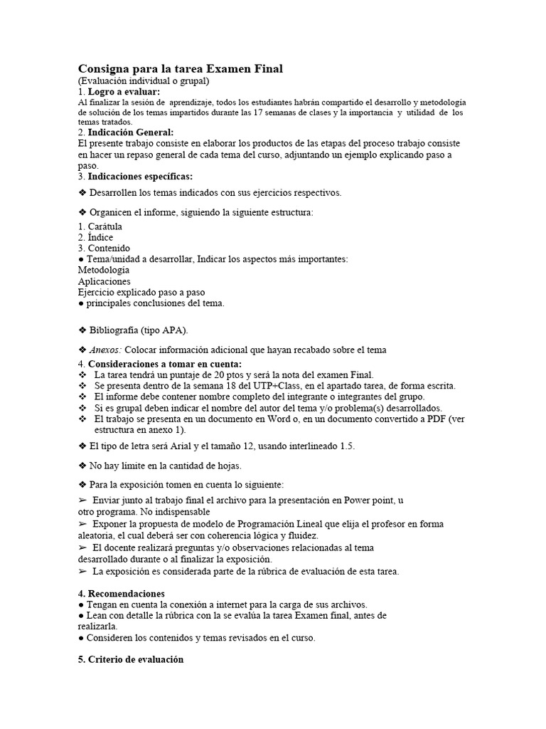 Consigna para La Tarea Examen Final | PDF | Programación lineal