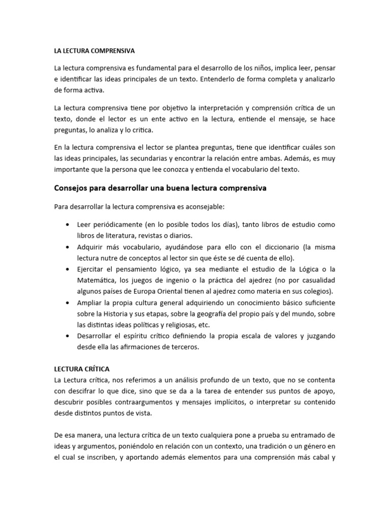 LA LECTURA COMPRENSIVA | PDF | Pensamiento | Comprensión