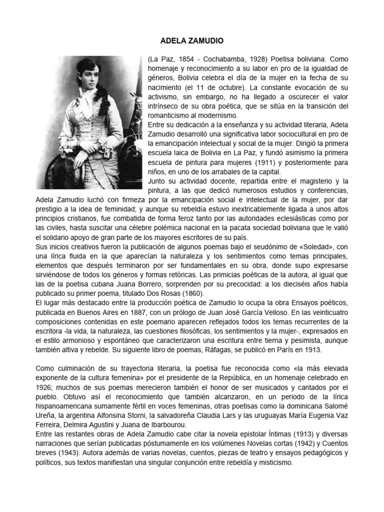 Adela Zamudio: Pionera de la Poesía Femenina | PDF | Bolivia | Poesía