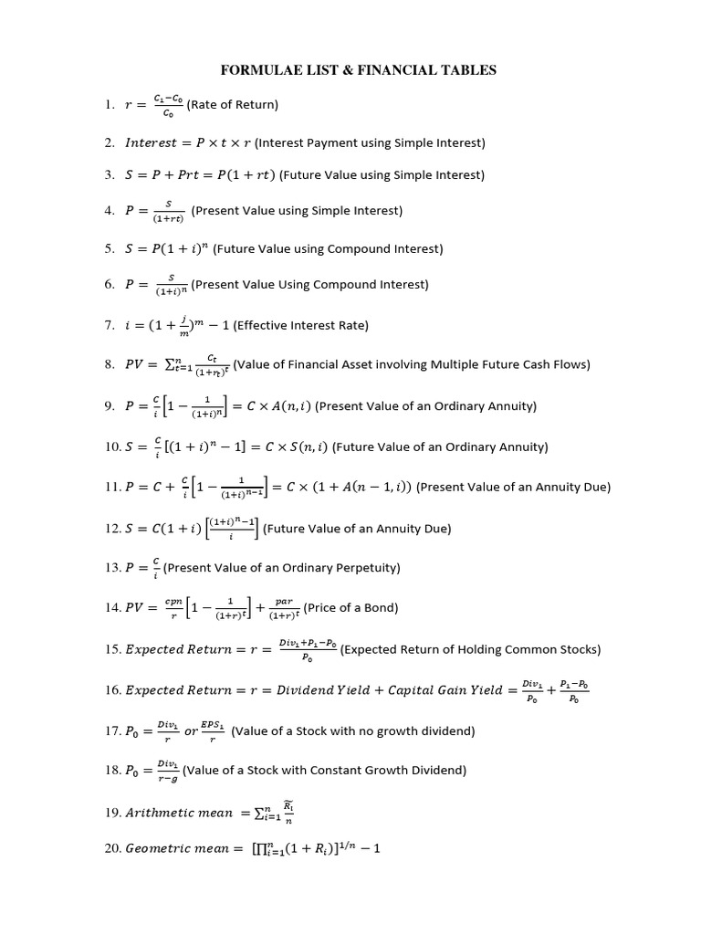Rate of Return and Financial Formulas | PDF | Present Value | Beta ...