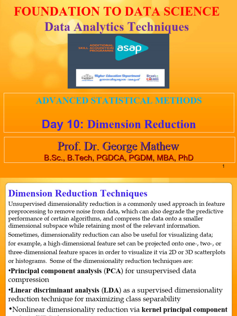 10 ASAP Advanced Statistics Dimension Reduction | PDF | Principal ...