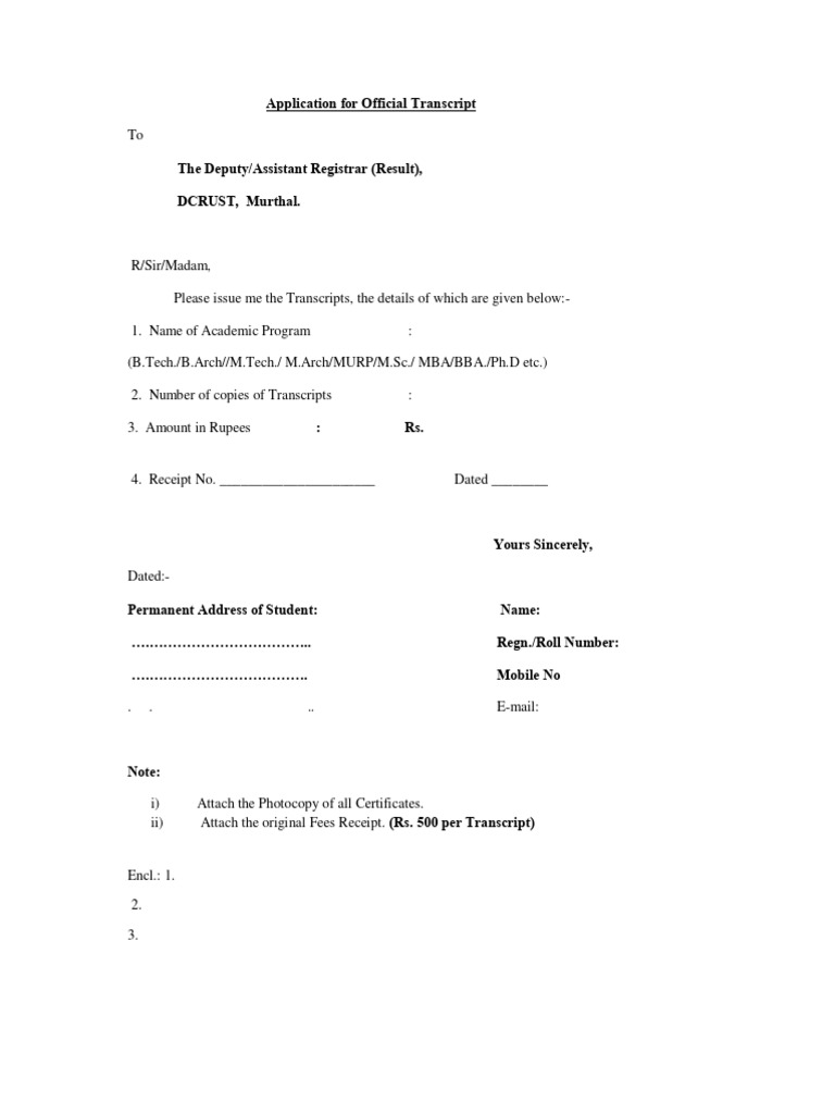 Transcript Application For DCRUST | PDF