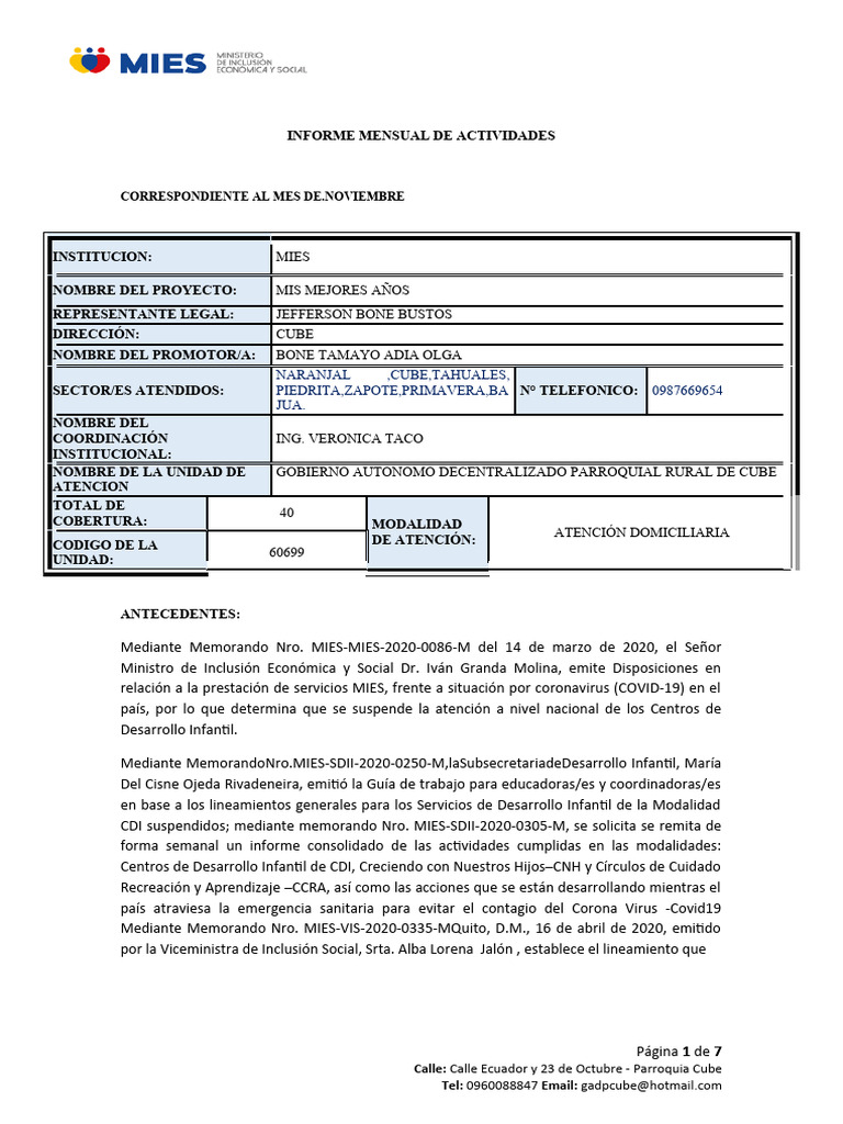 Formato Mensual Octubre | PDF