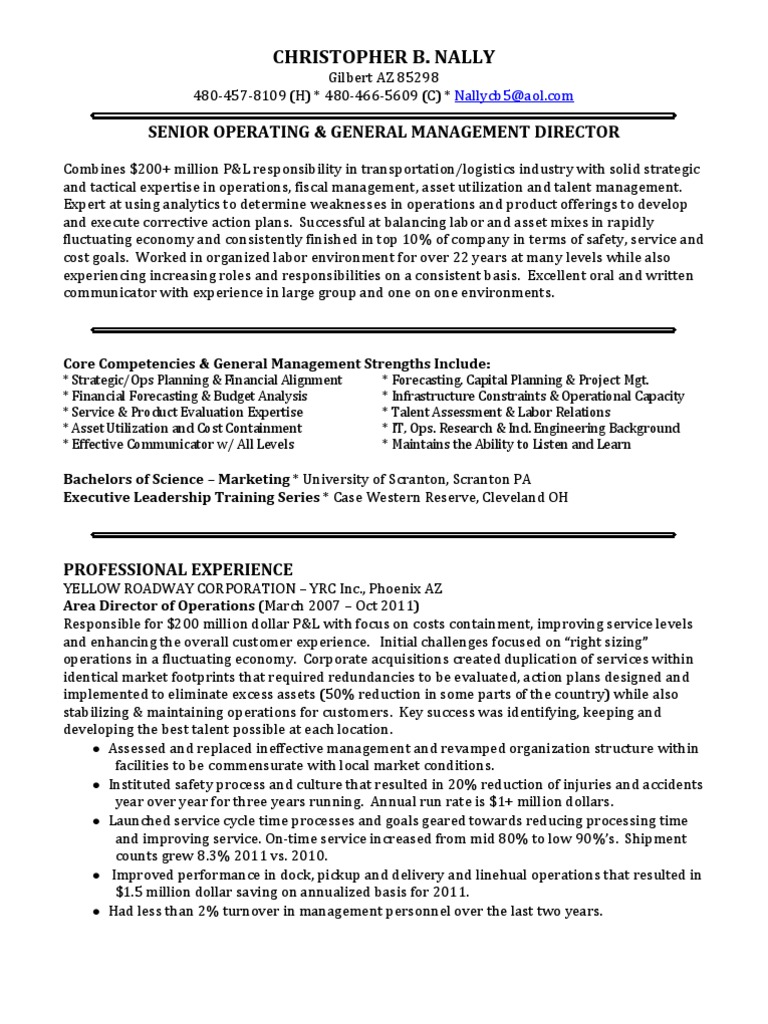 Operations Director in AZ Resume Christopher Nally | PDF | Labour ...