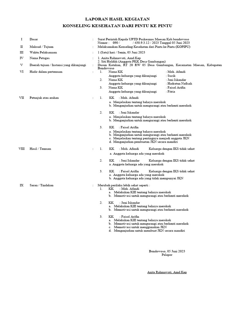 LAP HASIL KOPIPU (LHK) 05 Juni 2023 | PDF