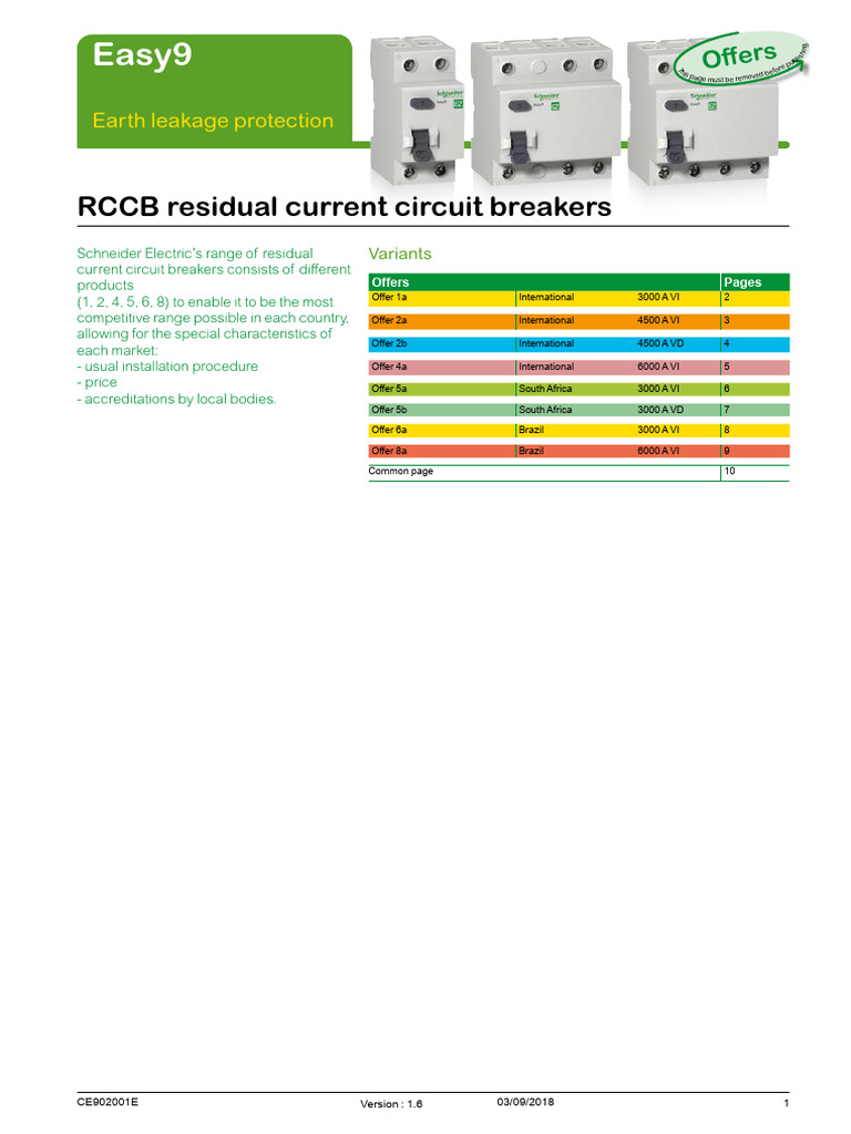 Datasheet RCCB Schneider | PDF | Fuse (Electrical) | Electrical Wiring