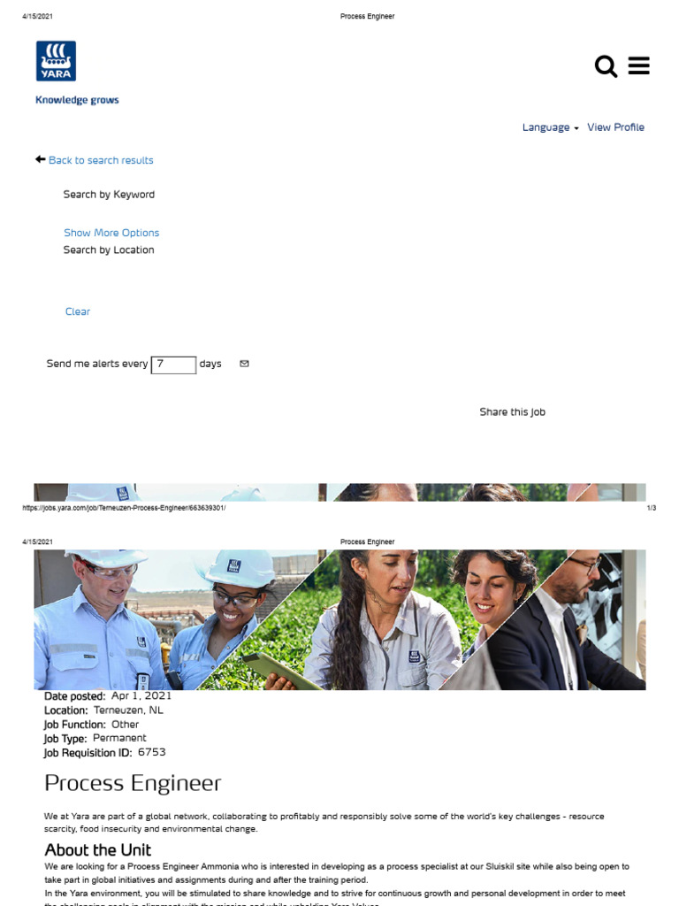 Process Engineer Ammonia - Yara Netherland | PDF | Engineer | Process Engineering