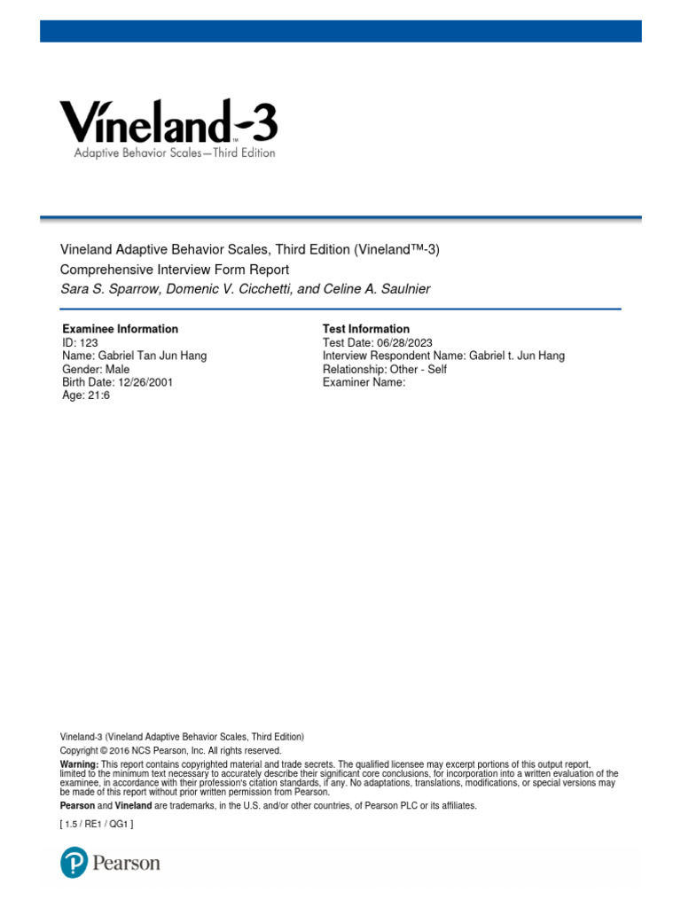 Vineland 3 Comprehensive Report - 50549931 - 1688014291753 | PDF | Percentile | Social Psychology