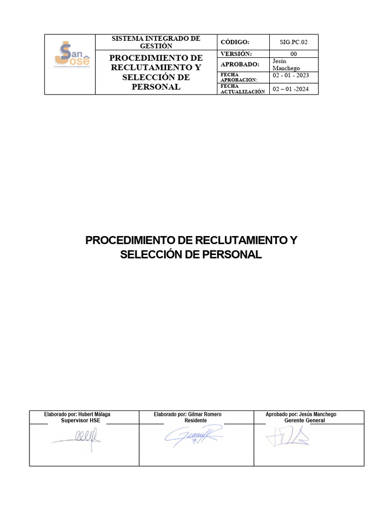 7.1.7.2 Sig-Pc02 Procedimiento de Reclutamiento y Seleccion de Personal | PDF | Gestión de ...