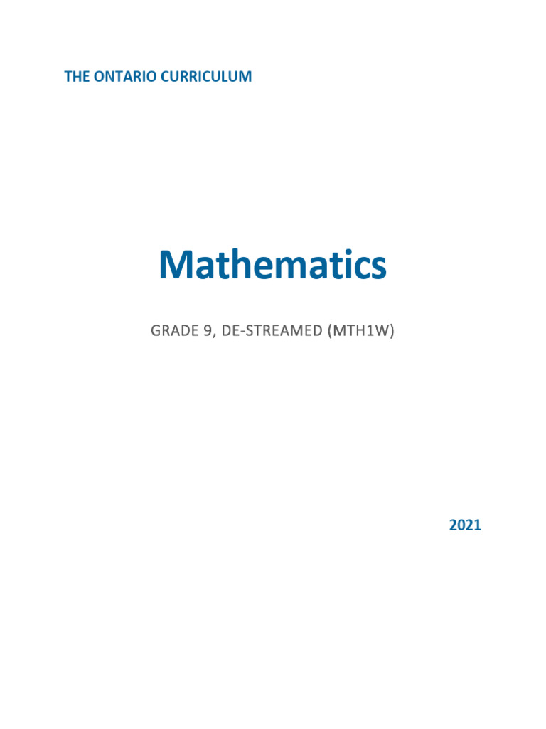 The Ontario Curriculum - Mathematics Grade 9 De-Streamed Course 2021 ...