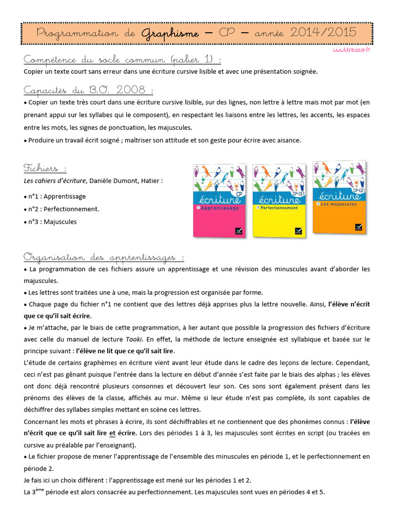 Programmation Graphisme CP 2014/2015 | PDF | Écriture bicamérale ...