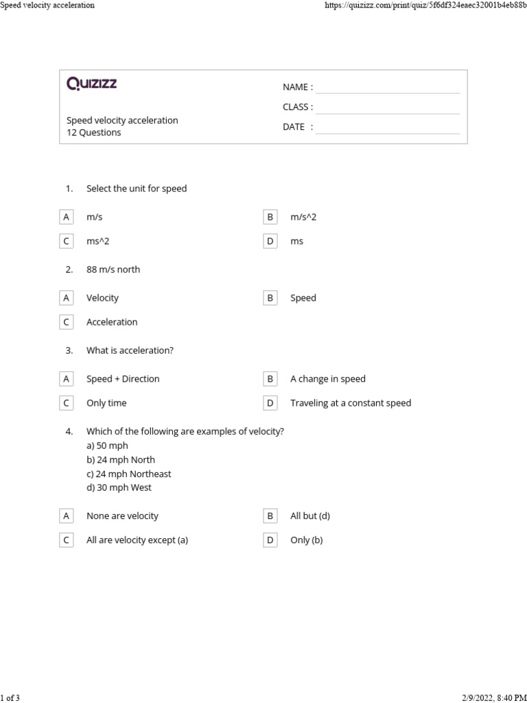 Speed Velocity Acceleration Download Free Pdf Speed Velocity