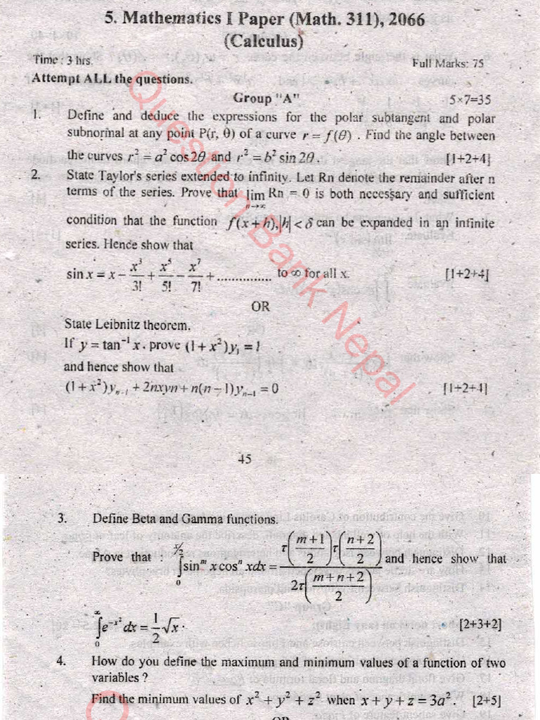 2066 2072math bsc1 - Part1 | PDF