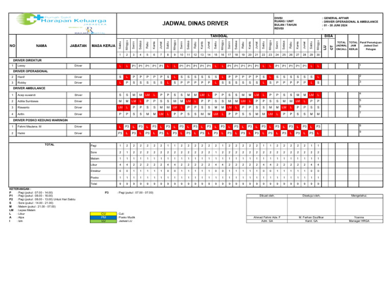 Jadwal Dinas Driver Bulan Juni 2024-1 | PDF