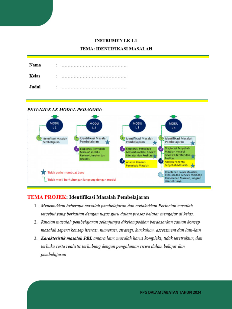 Instrumen LK 1.1 - Identifikasi Masalah [ MODUL PEDAGOGI - PBL ] | PDF