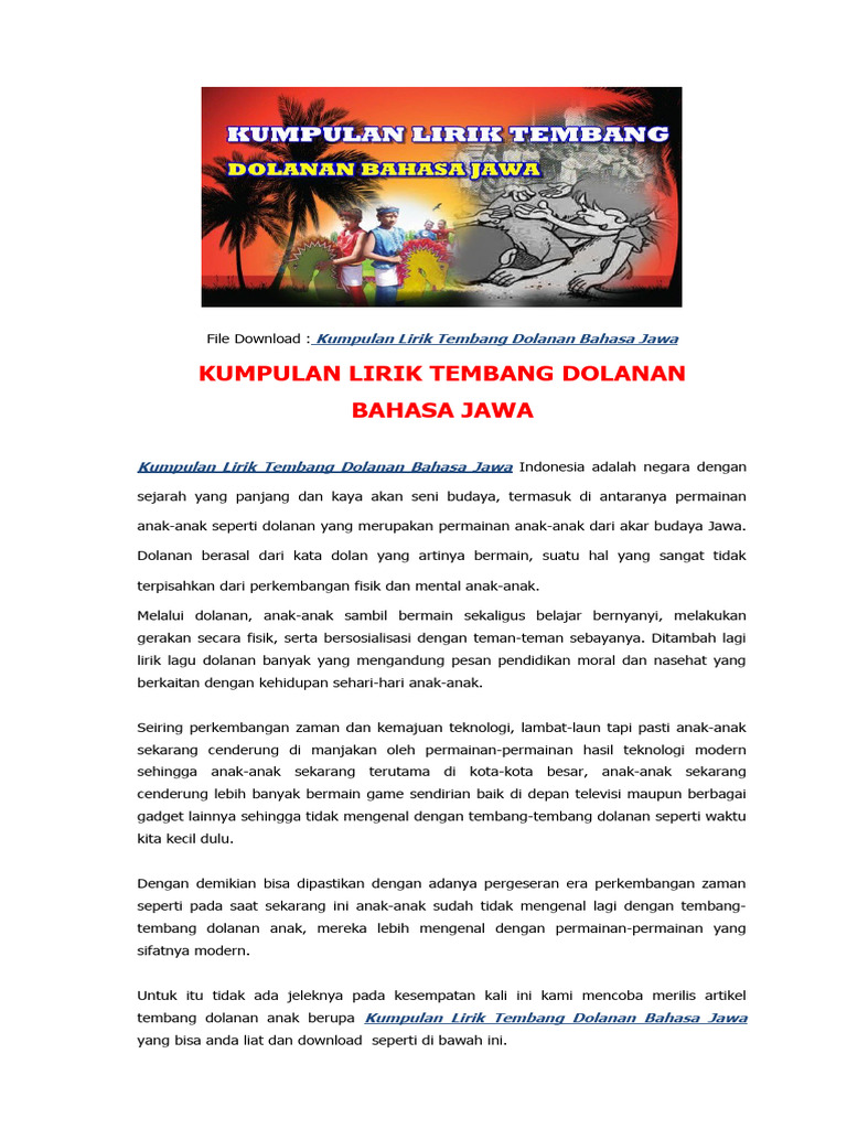 Kumpulan Lirik Tembang Dolanan Jawa | PDF