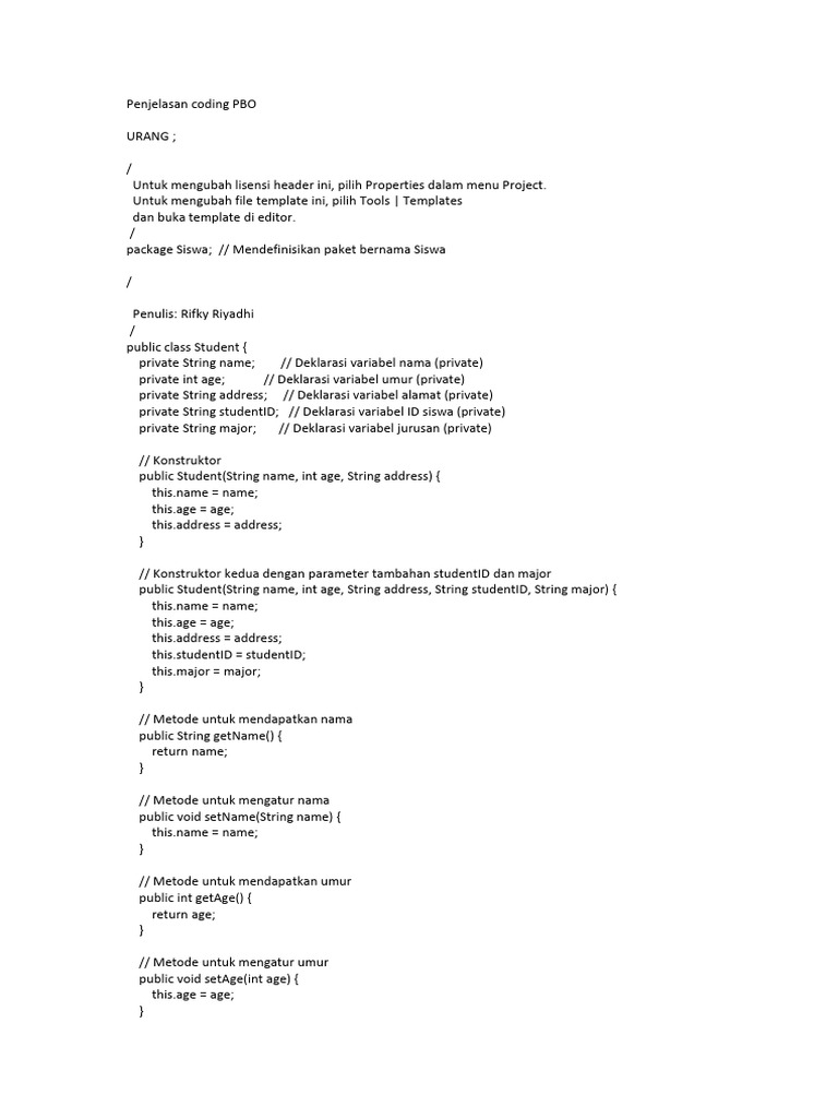 Penjelasan Coding PBO | PDF