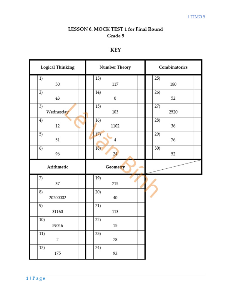 Mock Test K5 CKQT | PDF