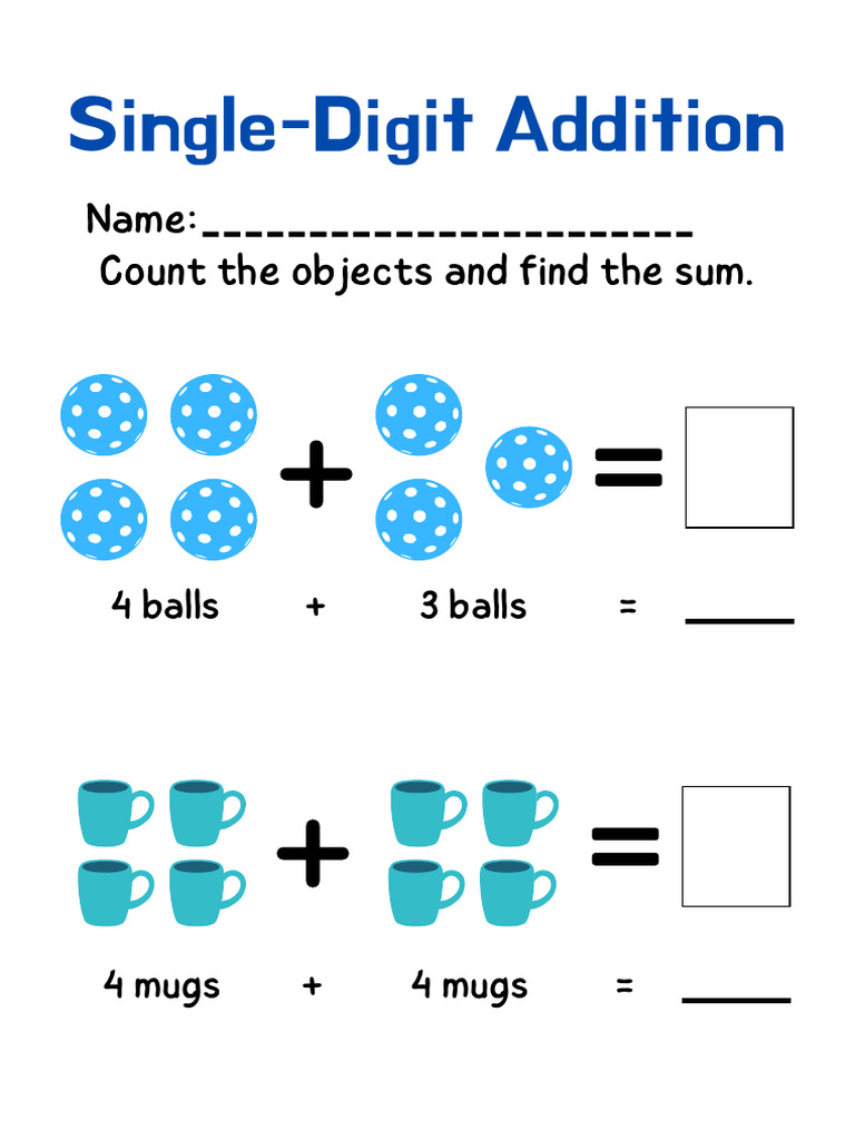 Single-Digit Addition Worksheet | PDF | Cooking, Food & Wine | Home ...