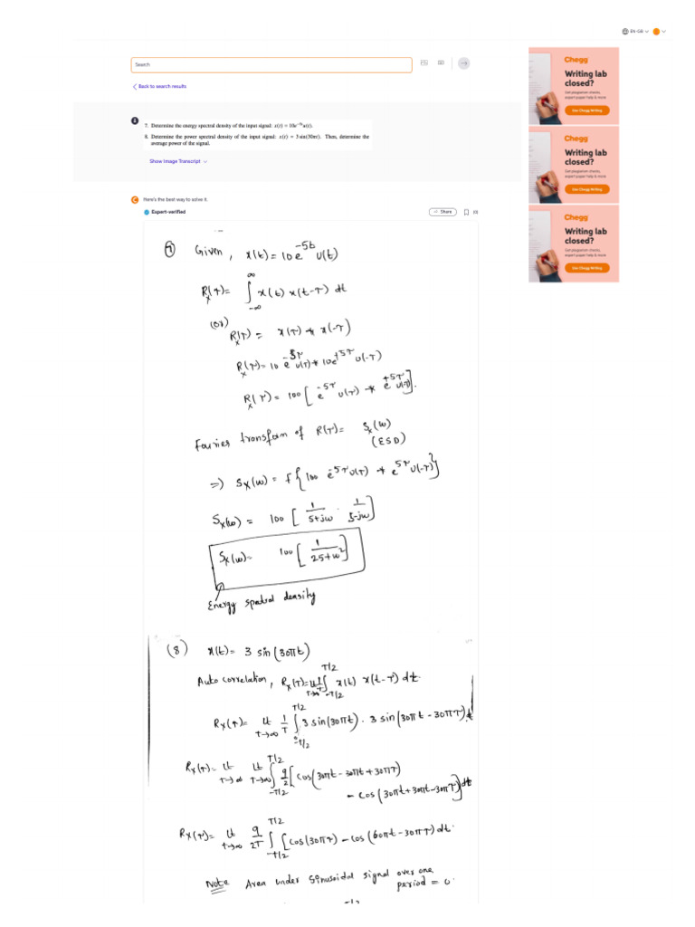 Determine Energy Spectral Density Input Signal X T 10 E 5 T U T 8