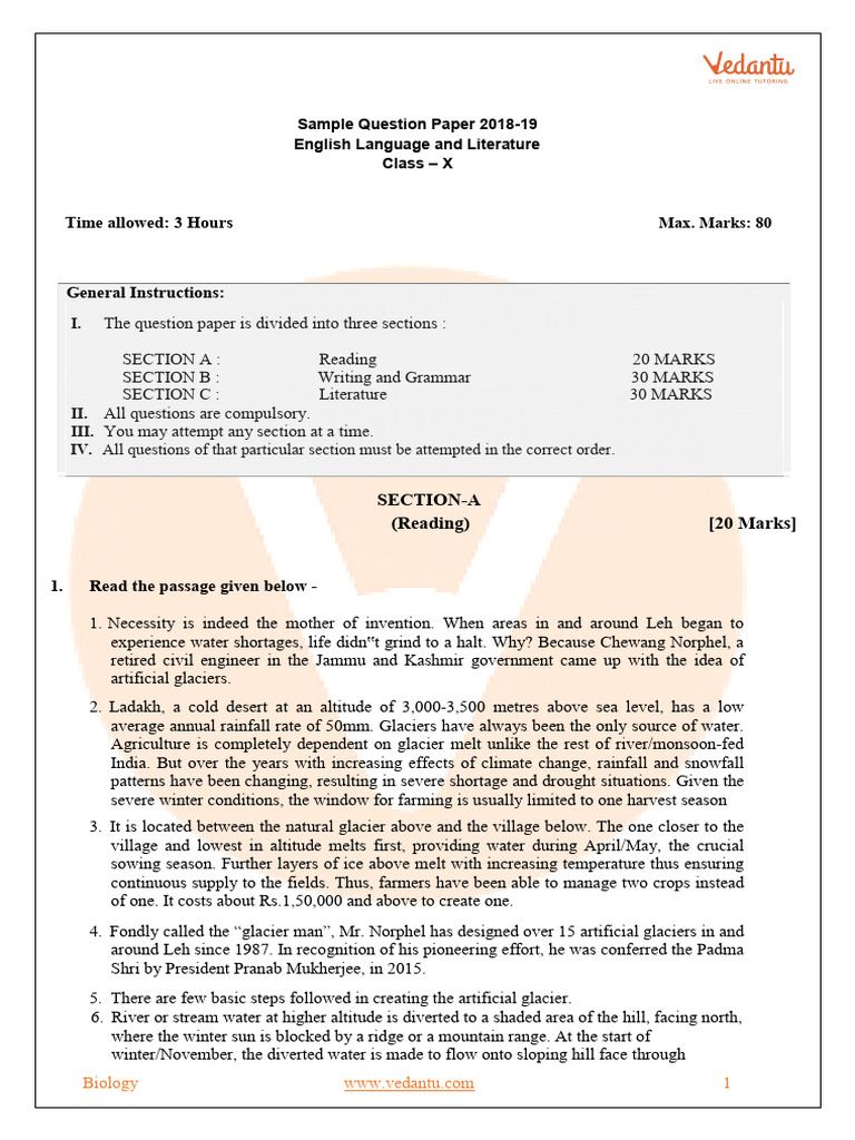 CBSE Sample Question Papers For Class 10 English Language & Literature ...