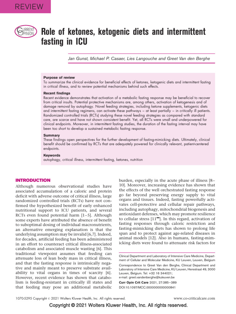 Role of Ketones, Ketogenic Diets and Intermittent Fasting in ICU | PDF ...
