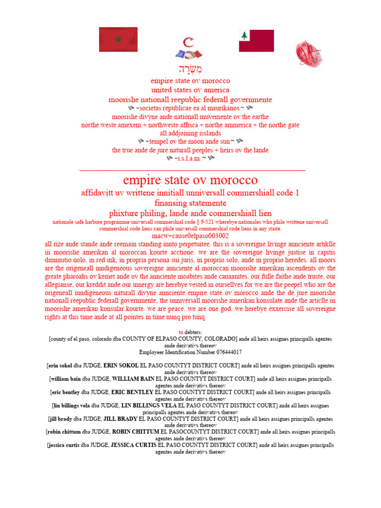 Empire State Ov Al Morocco Universal Code 1 Lien County of El Paso ...