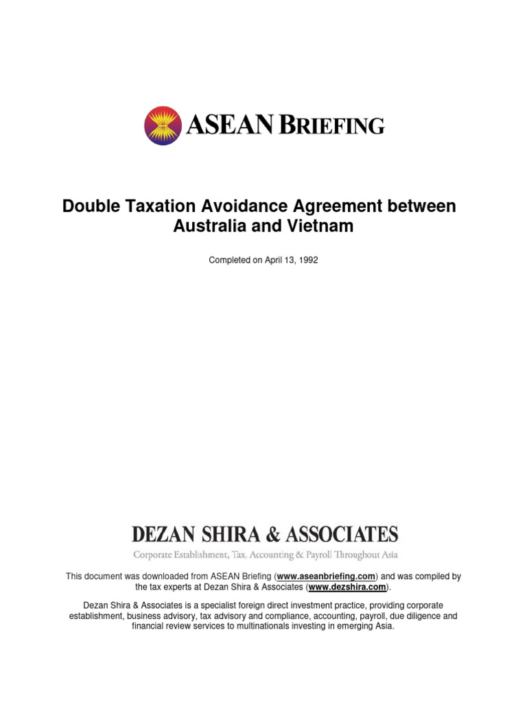 ASEAN DTA Vietnam Australia | PDF | Permanent Establishment | Taxes