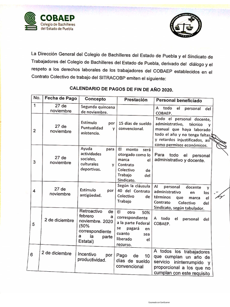 Calendario de pagos 2020 | PDF