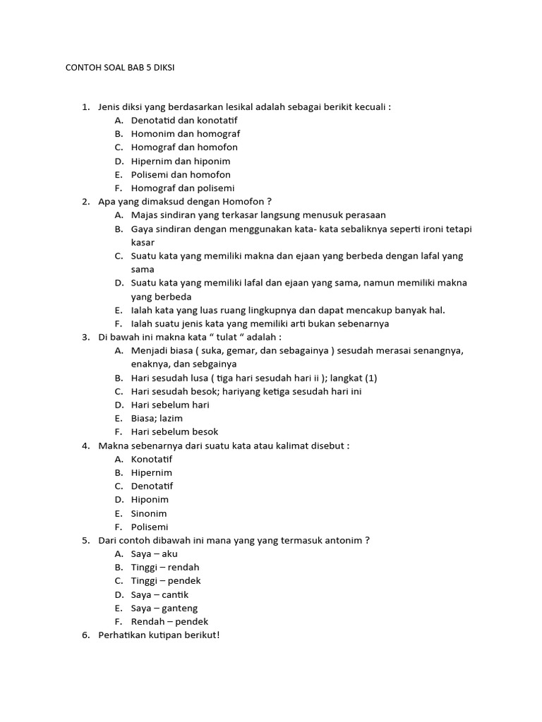 Soal B. Indonesia Bab 5 Diksi | PDF