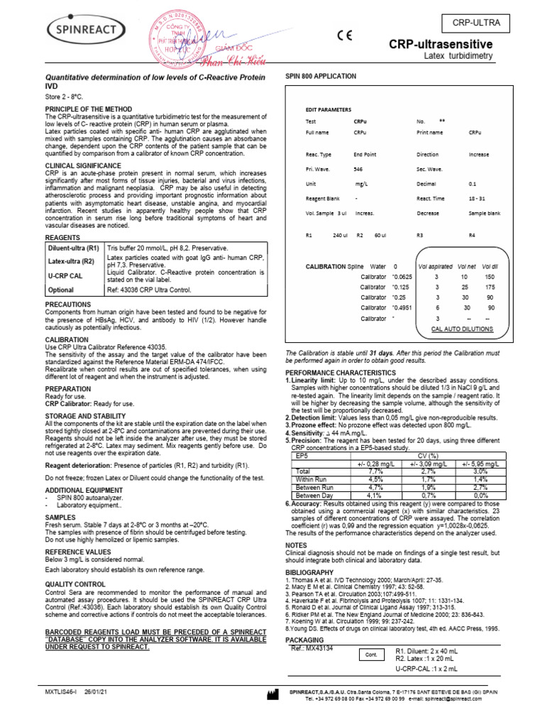 CRP Ultrasensitive Test Method Guide | PDF | C Reactive Protein ...