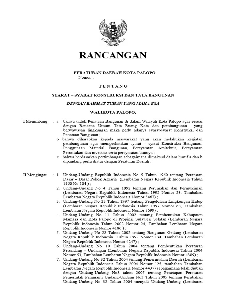 RANCANGAN PERDA Syarat2 Konstruksi Dan Tata Bangunan | PDF | Griya & Taman